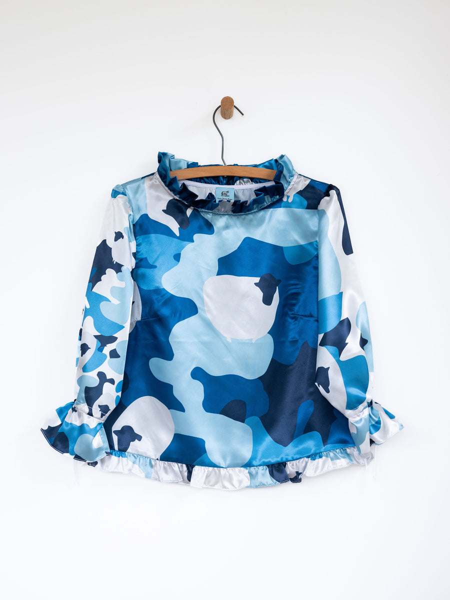 Sheep Camo Ruffled Audrey with Bows – Gum Tree Farm Designs
